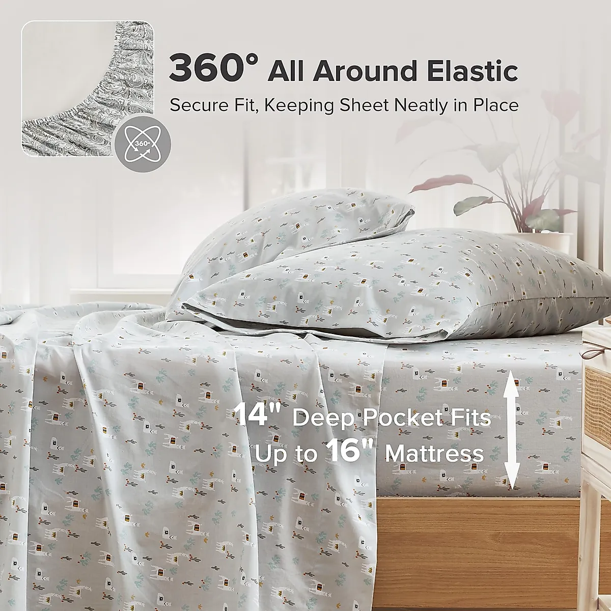 Comfort Spaces 100% Cotton Sheets Queen, Breathable, Naturally Cool Cotton Sheets, Soft Cotton Bed Sheets with 14" Elastic Pocket Fits up to 16" Mattress, All Seasons Sheet Set, Lama Multi 4 Piece