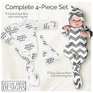 Ocean Drop Designs Baby Gowns 2 Packs (0-6 M) - 100% Cotton Newborn Coming Home From Hospital Outfit, Knotted Gown Baby Newborn, Nightgown, Hospital Outfit, Newborn Outfit for Boys & Girls