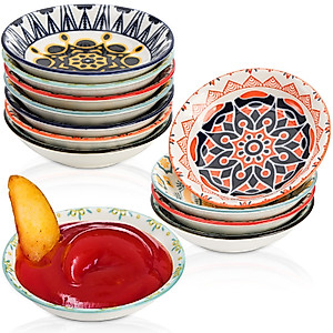 Cedilis 12 Pack Ceramic Soy Sauce Dipping Bowls, 3.5oz Pinch Bowls for Kitchen Prep, 4 Inch Small Sushi Soy Sauce Dish Plate, Colorful Condiments Bowl Dish Dip Bowls Side Dishes