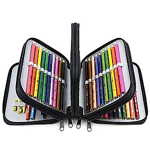 YOUSHARES 72 Holders Handy Multi-layer Zipper Pencil Case with Handle Strap, Oxford Fabric, Black