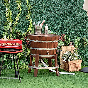 Outsunny 13 Gallons Retro Style Wooden Cooler Ice Bucket with Support Frame, Foldable Flip Cover, and Drain Faucet
