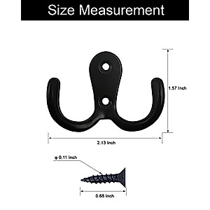 ABINLIN Coat Hooks 6 Pcs, Door Hooks for Hanging with 12 Screws, Heavy Duty Retro Double Hook for Hat, Purse, Key, Towel, Bags, Cup (Black)