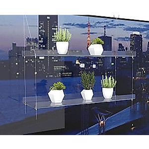 KUNZITE Hanging Shelves Transparent Wall Floating Shelves Organizer Displays Storage Rack Home Decor for Windows or Living Room Bedroom Bathroom Kitchen (2 Shelves, 20"x6"x34")