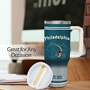 MRSAHLV Insulated Coffee Tumbler, 40oz Stainless Steel Vacuum Travel Mug Cup with Handle and Straw Lid, Reusable Water Bottle Cupholder for Football Fan Cold or Hot Drinks