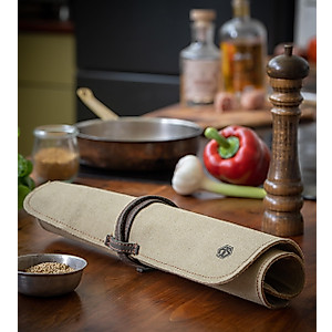 Angus Stoke Knife Bag made of durable Canvas & genuine buffalo Leather - Chef's Knife Roll Case for Cooking, Camping & BBQ - Knives storage Neil (Beige)