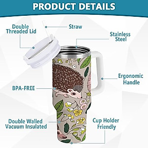 RPLIFE Adorable Hedgehogs Vintage Tan Coffee Tumbler, Stainless Steel Mug, Insulated Tumbler, Tumblers for Women