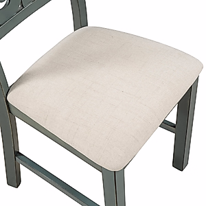 Lepfun 5 Pieces Round Kitchen 4 Upholstered Chairs and Storage Shelf, Bistro Table Set, for Dining Room (Antique Blue/Dark Brown)