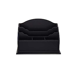 Black Wooden Desktop Letter Holder – 5 Compartment Mail and Stationary Organizer – Premium Quality Wood Table Top Sorter for Pens, Pencils and More – by Designstyles