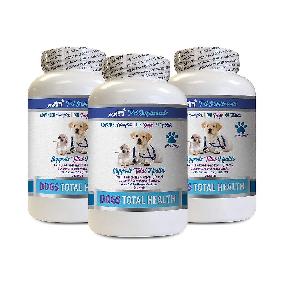 Dog Skin Vitamin - Dogs Total Health Control - Immune Support - Hair Skin Nails Oral Eye Health Formula - Dog Calcium Vitamins - 3 Bottles (180 Treats)