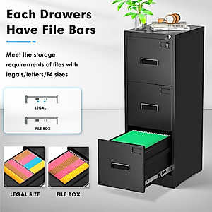 Greenvelly 3 Drawer File Cabinet with Lock, Metal Filing Cabinet for Home Office, Locking Vertical File Cabinet, 18" D File Cabinet for Home Office, Easy Assemble (Black)