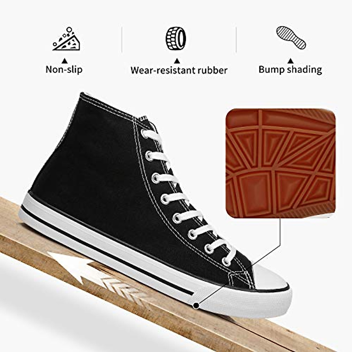 Women's High Top Canvas Shoes Fashion Sneakers Casual Shoes for Walking（Black.US9）