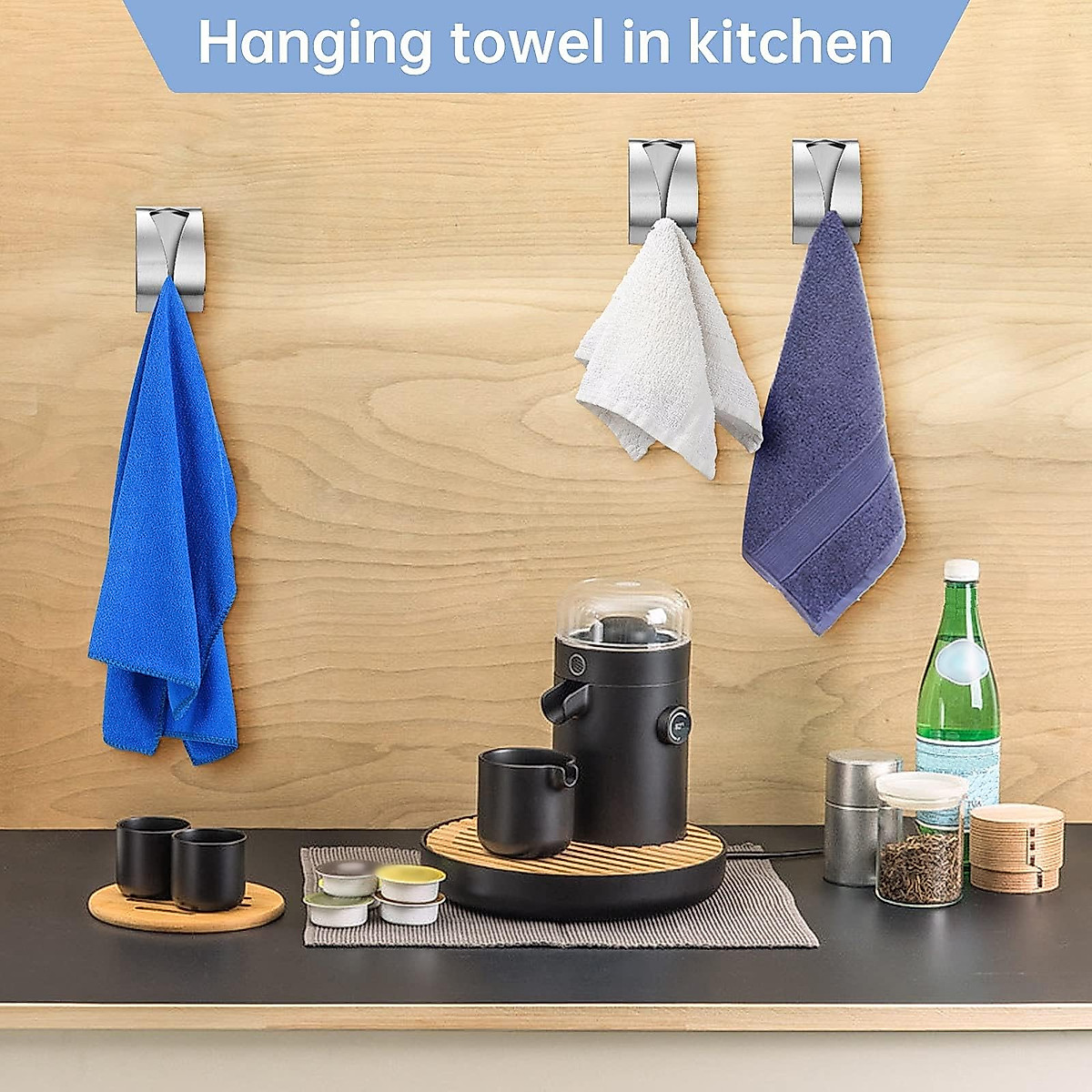 4 Pcs Kitchen Towel Holder Grabber Self Adhesive, Stainless Steel Kitchen Dish Towel Hook ,Wall Mount Non-Drilling Hand Towel Hanger Towel Holders for Bathroom Kitchen Cabinet