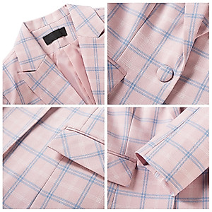 Womens 2 Piece Plaid Suits Set Business Office One Button Blazer Jacket Casual Long Sleeve Pant Suit Set(Pink,Medium)