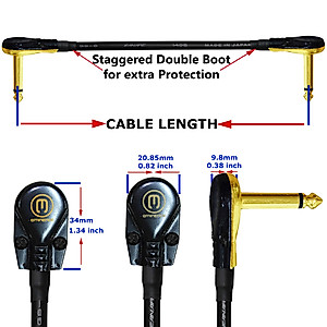 WORLDS BEST CABLES 6 Units - 6 Inch - Canare GS-6 - Guitar Bass Effects Instrument, Patch Cable with Premium Gold Plated (6.35mm) Low-Profile, R/A Pancake Type TS Connectors - Custom Made
