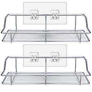 2-Pack 9" Rustproof Stainless Steel Shower Caddy, Adhesive Bathroom Wall Mounted Storage Accessories Shower Shelf Organizer, Chrome