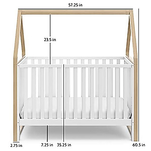 Storkcraft Orchard 5-in-1 Convertible Crib (White with Driftwood) – GREENGUARD Gold Certified, Canopy Style Baby Crib, Converts from Crib to Toddler Bed, Daybed and Full-Size Bed