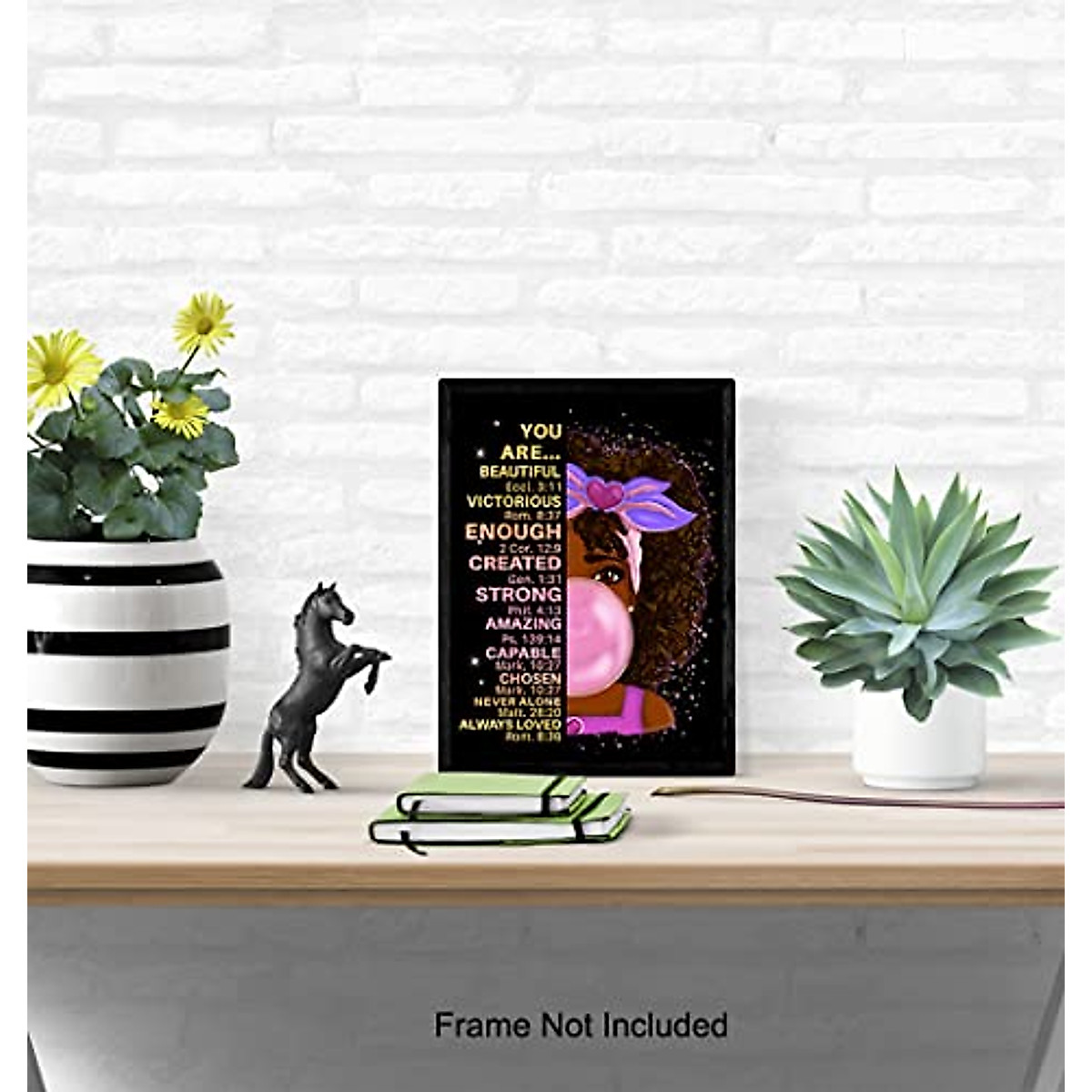 Black African American Girl Wall Art & Decor - Black Art - Positive Affirmations - Christian Bible Verses - Inspirational Positive Quotes - Pink Little Girls Bedroom Decor - Toddler Girls Bedroom