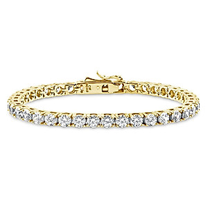 BERRICLE Sterling Silver Cubic Zirconia CZ Fashion Tennis Bracelet for Women, Yellow Gold Flashed 7"