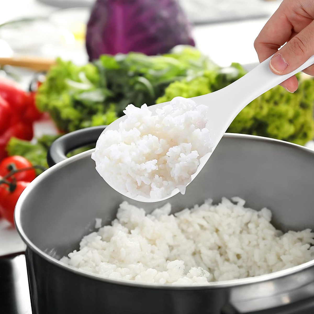 2PCS Rice Serving Spoon White Non-Stick Rice Spoon Paddle Rice Cooker Spoon Large Plastic Rice Spatula 7.95 Inch