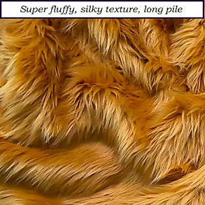 Bianna Gold Mustard Faux Fur Fabric, 60 inches Wide Options, American Seller, Luxury Shag Shaggy Material for Crafting, Sewing, Costumes, Fursuits, Home Decor (8x8 inches)