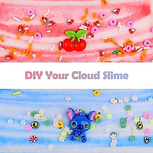 2 Pack Cloud Slime Kit with Blue and Cherry Charms, Scented DIY Slime Supplies for Girls and Boys, Party Favors Stress Relief Slime Toys for Kids Education Birthday Gift.