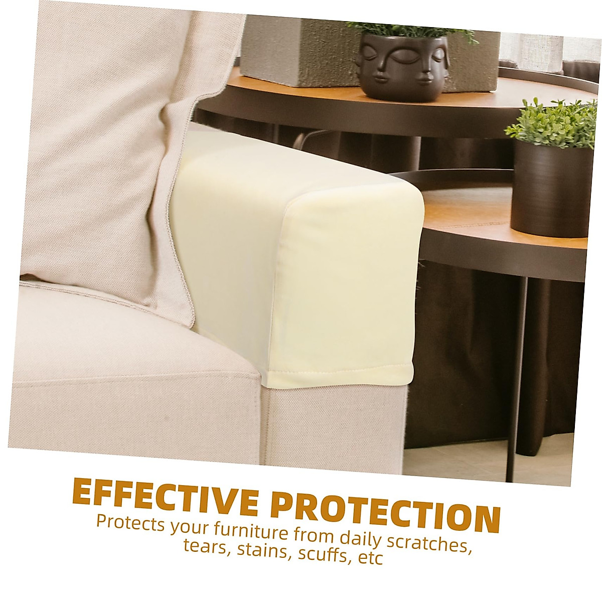 GOOHOCHY 2Pcs Universal Sofa Armrest Covers Elastic Protective Covers for Sofas Beige Comfortable Long-Lasting Decor