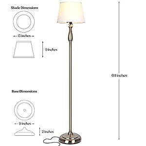Brightech Gabriella Tall Lamp with Fabric Shade & LED Bulbs, Elegant Lamp for Living Rooms & Offices, LED Floor Lamp, Mid-Century Modern Standing Lamp for Bedroom, Great Living Room Décor - Silver