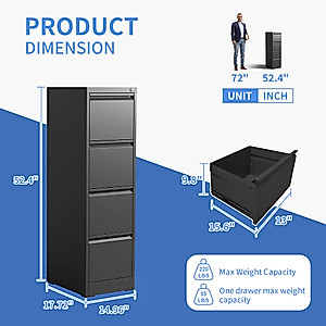 Yukimo 2 Drawer Lateral File Cabinet with Lock and 4 Drawer Filing Cabinet with Drawers, Black