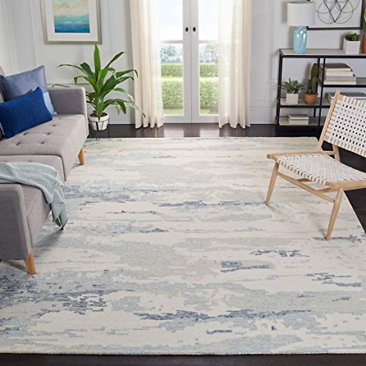 SAFAVIEH Abstract Collection 9' x 12' Ivory/Blue ABT465A Handmade Abstract Premium Wool Area Rug