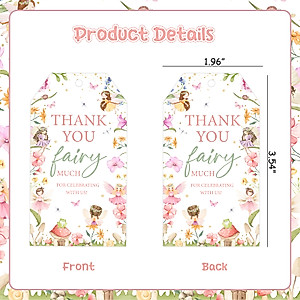 Jollyboom 50Pcs Fairy Thank You Gift Tags, Fairy Theme Gift Tags Thank You for Celebrating with US Tags Double-Sided Printing for Girl Birthday Baby Shower Wedding Bridal Shower Party