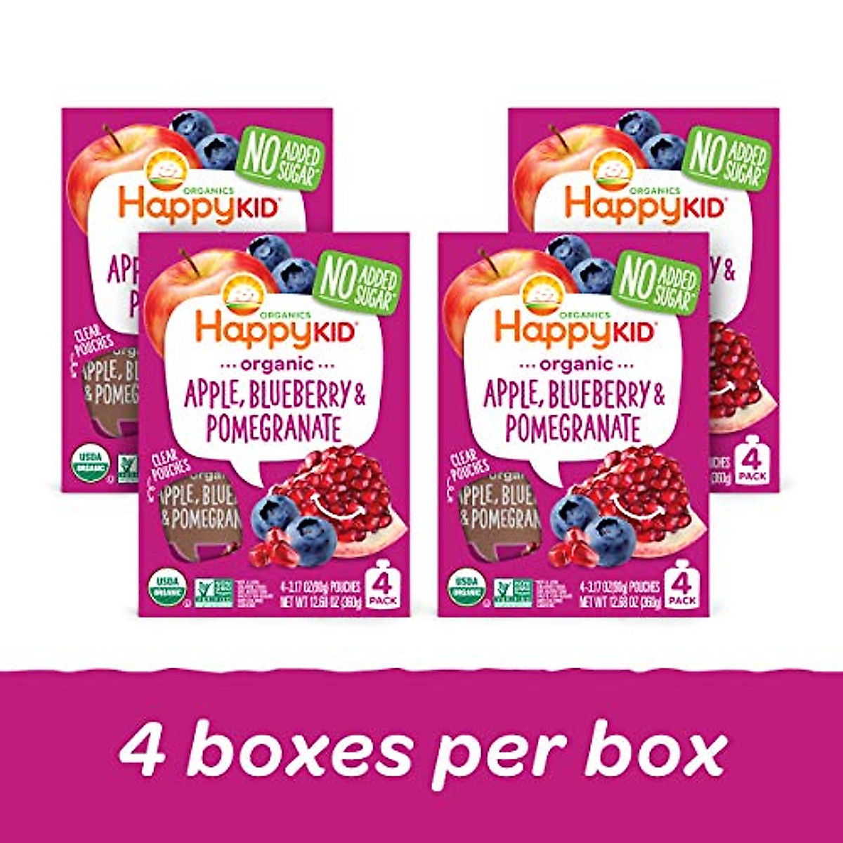 Happy Kid Organic Superfoods Twist Apple Blueberry Pomegranate, 3.17 Ounce Pouch (Pack of 16) Baby Toddler Kid Snack, Resealable, No Added Sugar Non-GMO Kosher (Packaging May Vary)
