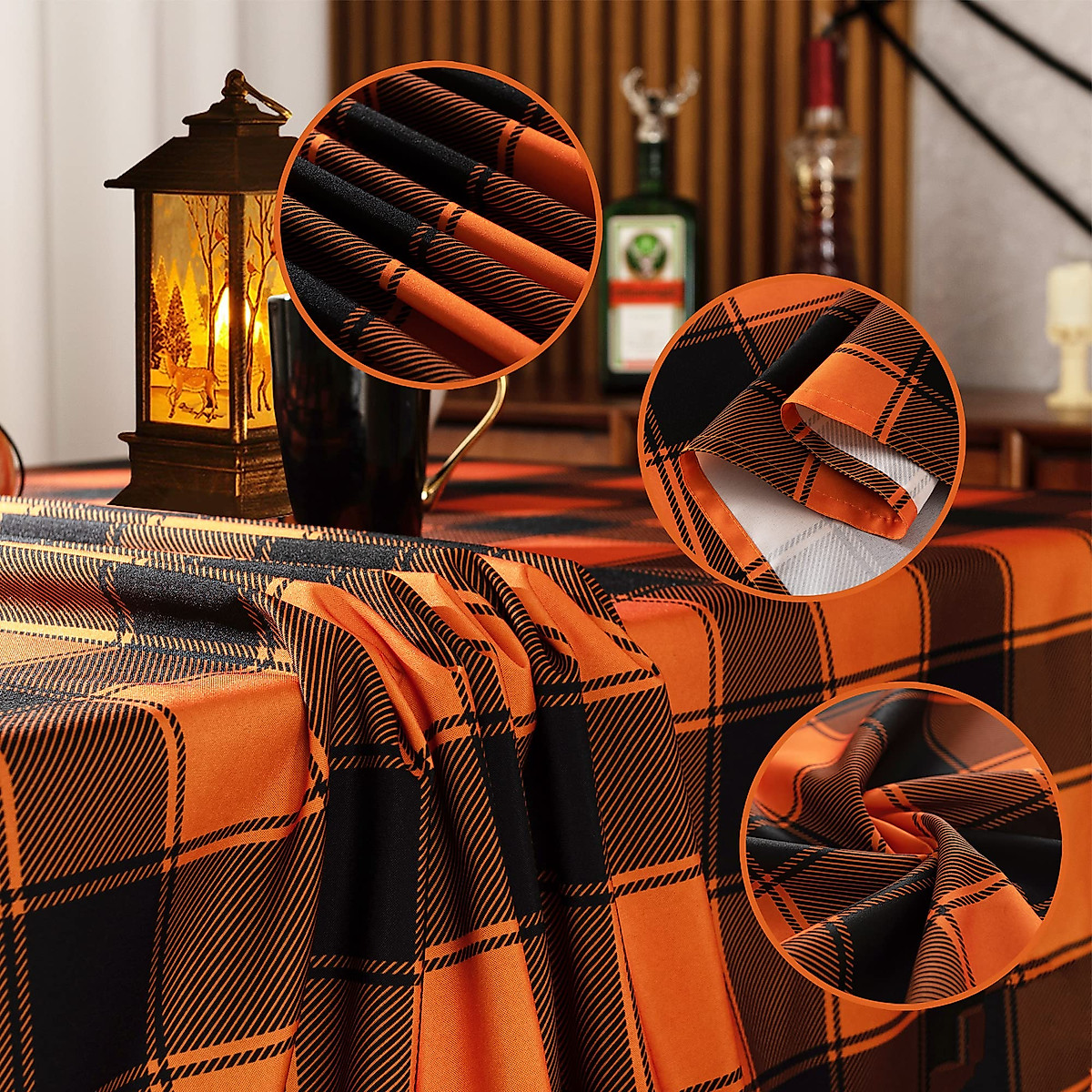 MikiUp Checkered Rectangle Fall Tablecloth - Waterproof, Wrinkle Resistant and Washable Gingham Table Cloth Decorative Table Cover for Party, 160GSM Orange/Black 60 x 84 Inch