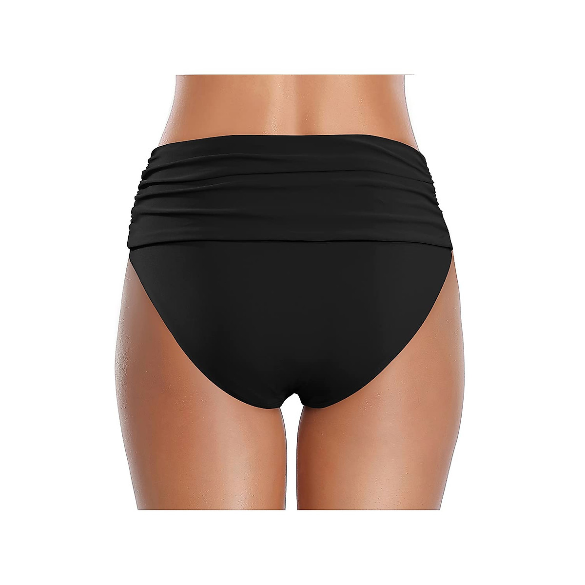 Tempt Me Women's Black High Waisted Bikini Bottom Tummy Control Ruched Bathing Suit Swim Bottom S