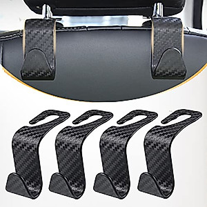 QODOLSI 4 PCS Car Seat Headrest Hooks, Hidden Powerful Chair Back Hook, Car Storage Headrest Hook Car Interior Accessories, Universal for Purse Groceries Bag Handbag (Carbon Fiber Black)