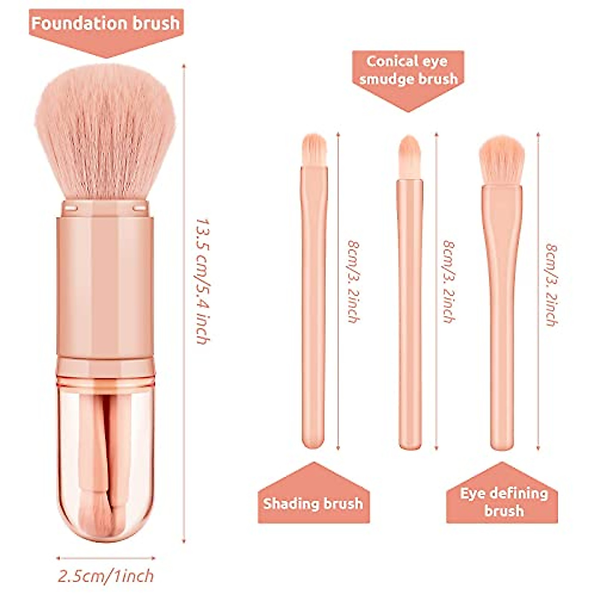 2 Sets Retractable Kabuki Makeup Brush Set 4 in 1 Powder Foundation Travel Blush Brush for Liquid Cream Cosmetics Travel(Pink, Green)