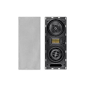 Monoprice 3-Way Carbon Fiber In-Wall Column Speaker - 6.5 Inch (Each) With Ribbon Tweeter, 8 Ohm Nominal Impedance, Magnetic Grille, 200 Watt Max, White - Amber Series