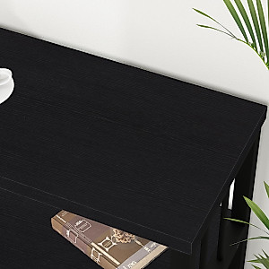 IBF Horizontal Cube Book shelf, Industrial Modern Open Bookshelf, Low Wide Home 5 Cube Storage Organizer Long Shelf for Bedroom, Short Wood and Metal Cubby Book Shelf for Living Room, Black Oak, 47 In