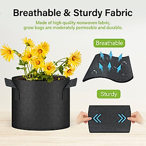 HealSmart Plant Grow Bags 5 Gallon, Tomoato Planter Pots 5-Pack with Handles, Aeration Nonwoven Fabric, Heavy Duty Gardening Planter for Vegetable, Herbs and Flowers, Black