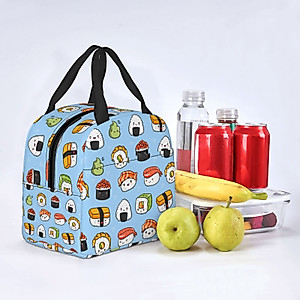 Echoserein Kawaii Japanese Sushi Blue Lunch Bag Insulated Lunch Box Reusable Lunchbox Waterproof Portable Lunch Tote For Women Men Girls Boys