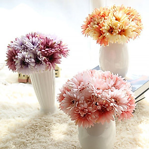 Artfen Artificial Gerbera Flower Artificial Daisy Flowers Bride Bridesmaid Holding Flowers 7 Stems Silk Daisies Flower Wedding Bouquet Living Room Office Party Garden DIY Decoration Autumn Scenery