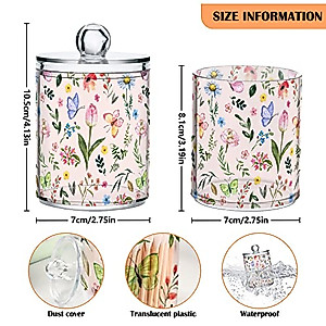 MNSRUU 2 Pack Qtip Holder Organizer Dispenser Spring Wildflowers and Leaf Bathroom Storage Canister Cotton Ball Holder Bathroom Containers for Cotton Swabs/Pads/Floss