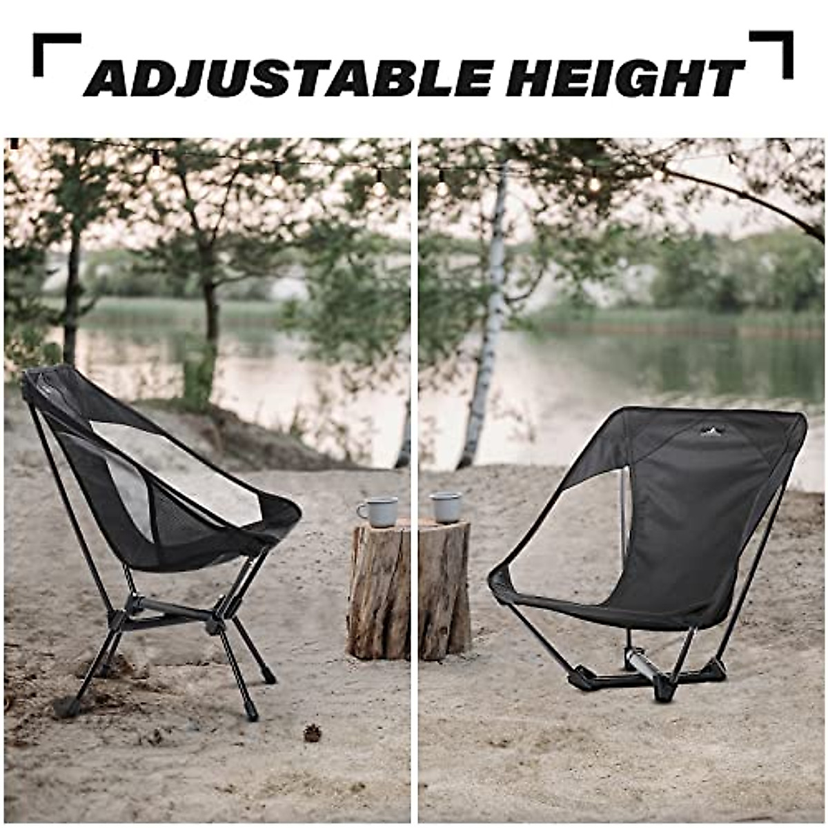 TOMSHOO Portable Camping Chairs Lightweight Folding Chair Outside, Compact Beach Chairs for Adults Adjustable Height Foldable Chair for Backpacking, Travel, Hiking, Fishing, Supports 350 Lbs