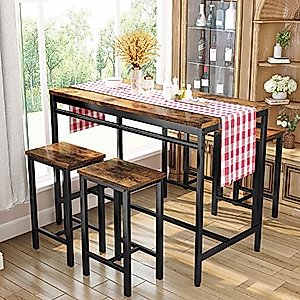Recaceik Dining Table Set for 4 Bar Kitchen Table and Chairs for 4, 5 Piece Dining Table Set Counter Height Dinner Table with 4 Bar Stool, Dining Room Breakfast Table Set for Apartment
