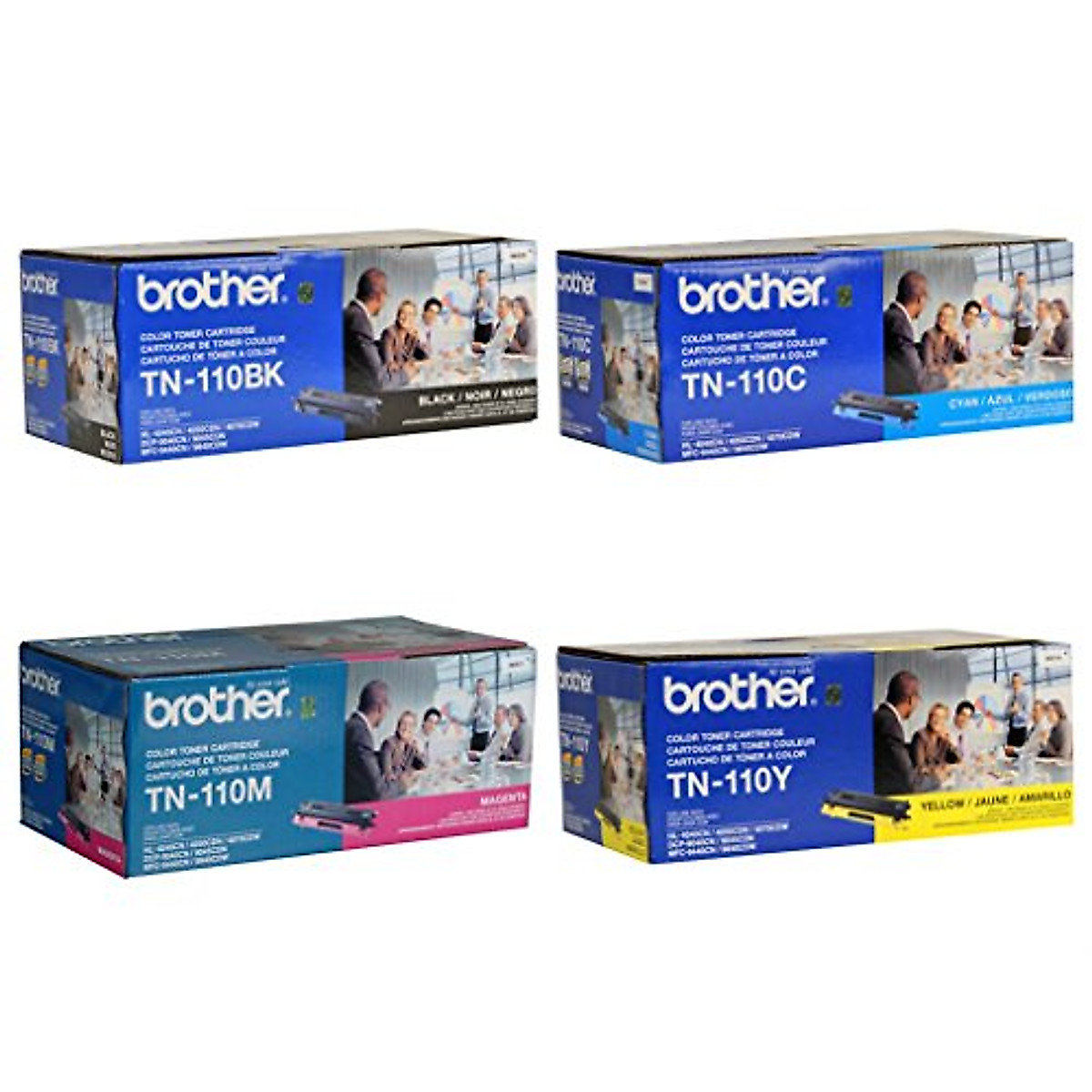 Brother TN110BK, TN110C, TN110M, TN110Y (TN-110BK, TN-110C, TN-110M, TN-110Y) Black, Cyan, Magenta and Yellow Toner Cartridge Set