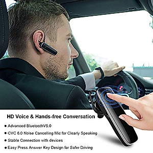 Bluetooth Earpiece for Cell Phone Link Dream Hands Free Bluetooth Headset with Mic 12Hrs Talktime Noise Cancelling Earpiece Compatible with iPhone Samsung Android Mobile Phones, Driver Trucker (Black)