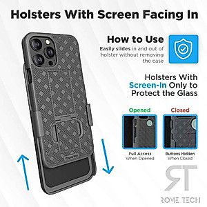 Rome Tech Holster Case with Belt Clip for Apple iPhone 14 Pro 6.1" (2022) - Slim Heavy Duty Shell Holster Combo - Rugged Phone Cover with Kickstand Compatible with iPhone 14 Pro - Black