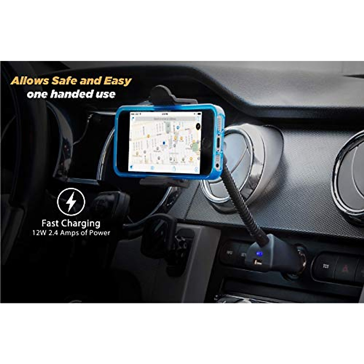 Scosche H12VFXM PowerMount Phone Mount for Car | 12V Charger for Vehicle's Power Port | 7.5 Watts | Flexible Mount Arm| Black