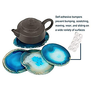 AMOYSTONE Teal Agate Coasters for Drinks Geode Coasters Set of 4 Crystal Quartz Rock Coasters Agate Slices with Rubber Bumpers 3-3.5"