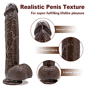 9.25 Inch Realistic Silicone Anal Dildo Adult Sex Toys for Women, G Spot Stimulator with Strong Suction Cup for Hands-Free Play, Body-Safe Material Curved Shaft and Balls Lifelike Flexible (brown)