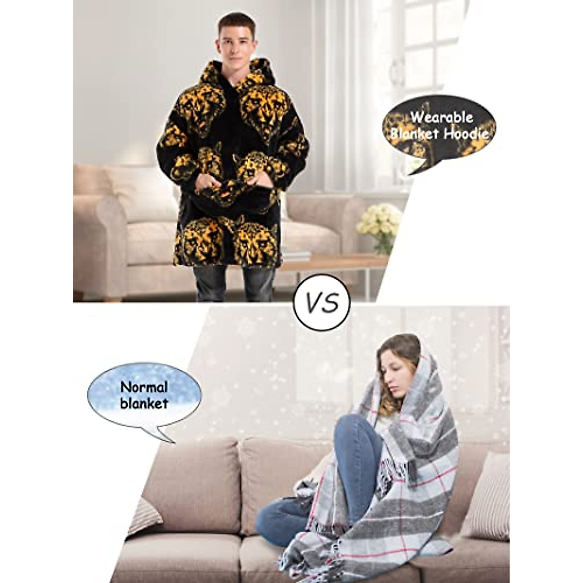 Lushforest Wearable Blanket oversized Hoodie, Super Warm and Cozy Sherpa Fleece Hooded body Sweatshirt Blanket, Thick Flannel Blanket with Elastic Sleeves and Giant Pocket for Women Adults Men Teens